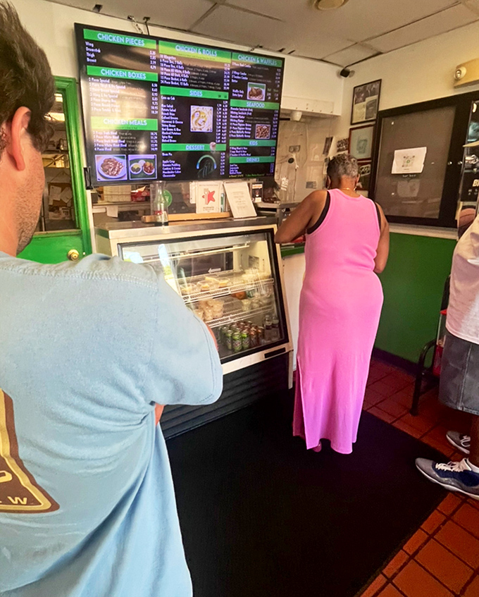 The universal language of waiting in line for something extraordinary. Good things come to those who wait—great chicken comes to those at Walt's.