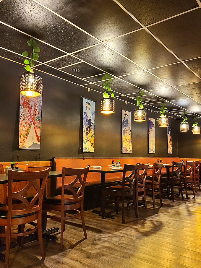 Traditional artwork and modern comfort blend seamlessly, creating atmosphere that enhances every bite perfectly.