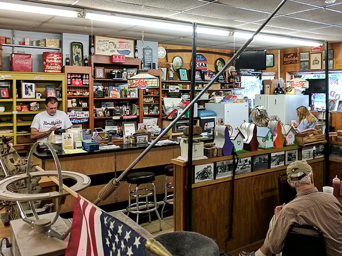 The shelves aren't curated for Instagram&mdash;they've earned their clutter honestly through decades of "we might need that someday" and "remember when."