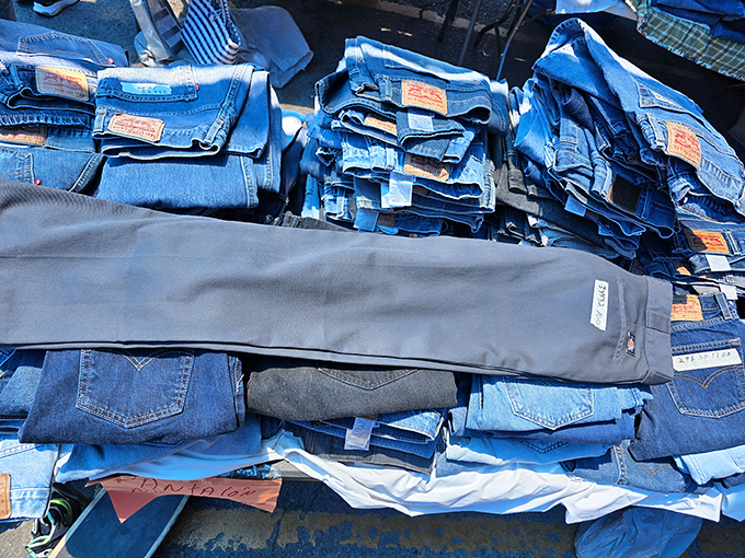 Denim dreams stacked high and wide. These Levi's and other brands create a blue jean landscape where your next favorite pants are hiding.