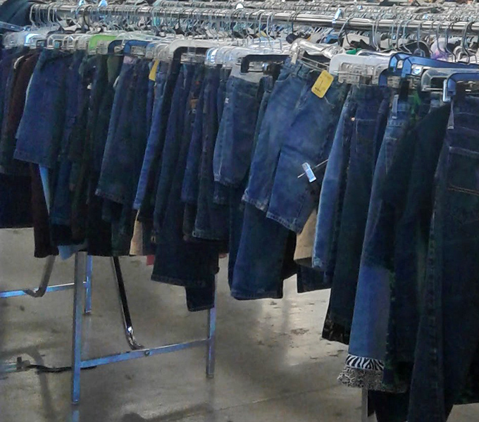 The denim section offers more blue options than the Pacific Ocean. Your perfect pair is hiding somewhere in this indigo sea.