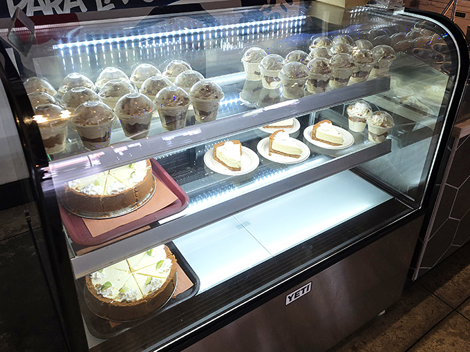 A dessert case that whispers sweet nothings to your willpower. After a meat feast, somehow there's always room for pie.