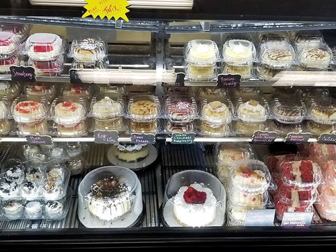 A dessert case that makes grown adults press their noses against the glass like five-year-olds. Life's big questions: chocolate or strawberry?