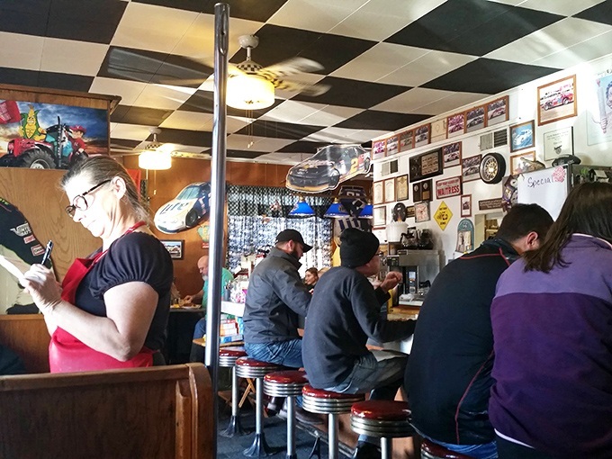 Morning regulars hunker down at the counter, participating in that time-honored American tradition: solving the world's problems over eggs and coffee.