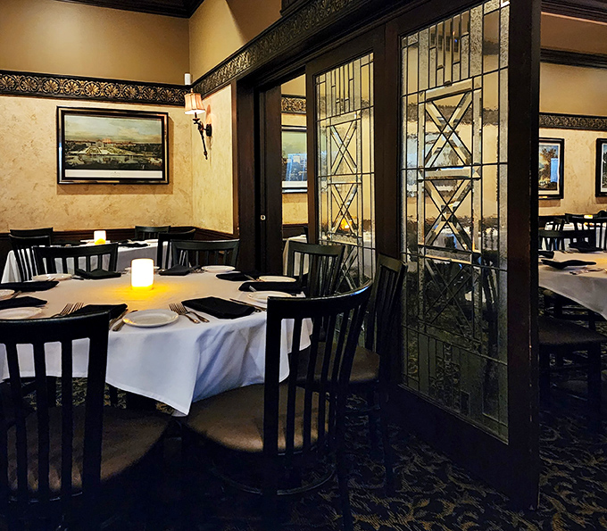 Private dining areas separated by elegant glass dividers create intimate spaces for celebrating life's big moments or Tuesday's successful parallel parking job.