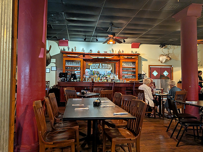 A dining room that feels like Sunday dinner at grandma's, if grandma ran a steakhouse.