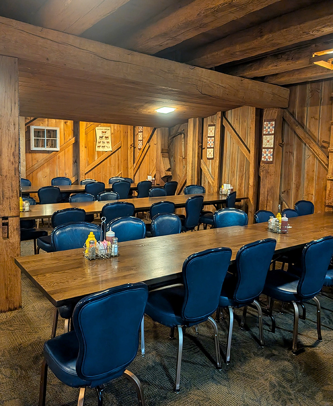Private dining areas maintain the barn's authentic character &ndash; where support beams aren't decorative choices but necessary architecture holding up centuries of stories.