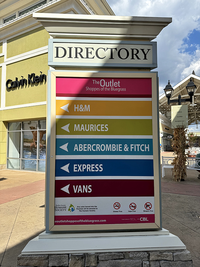 Navigation made stylish&mdash;this rainbow directory ensures you'll find H&M, Abercrombie, and retail salvation without wandering aimlessly.