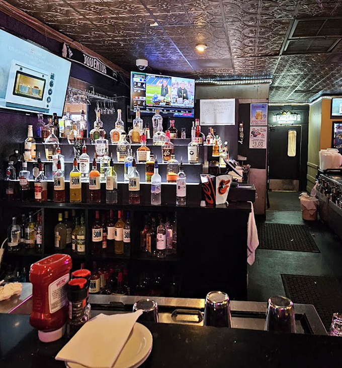 The well-stocked bar stands ready to pour the perfect pairing for your seafood feast. Where Baltimore sports and spirits come together beautifully.