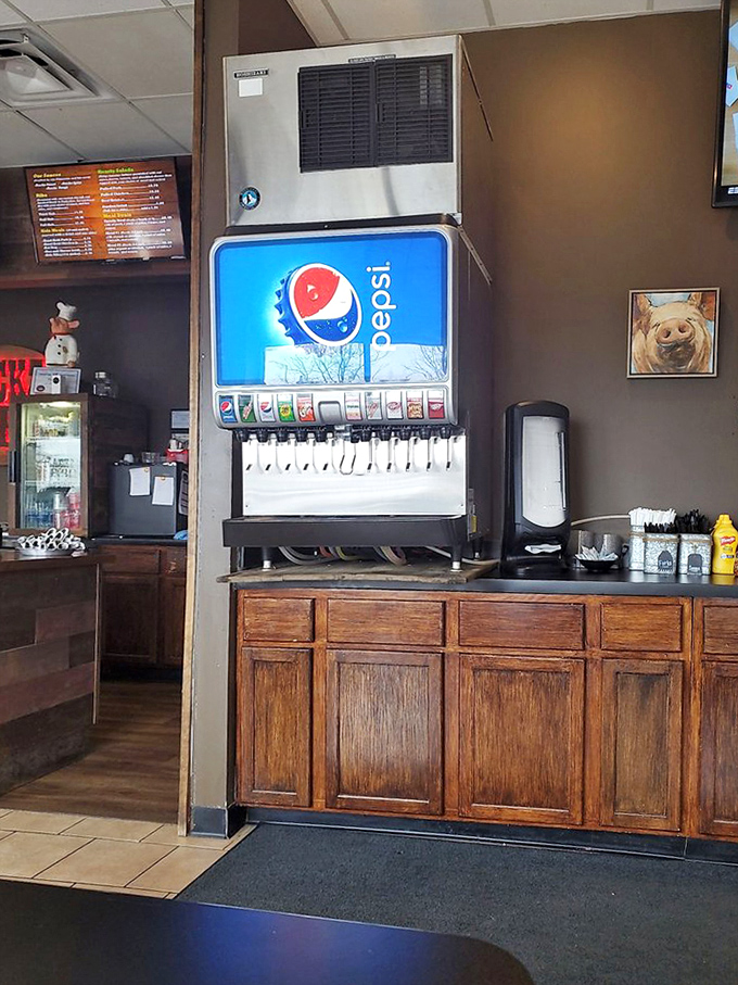 The drink station stands ready for service, like a hydration command center. Because fighting barbecue thirst requires serious reinforcements.
