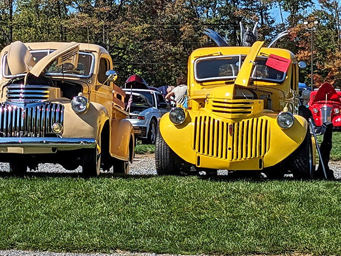 Classic car enthusiasts find a natural home at Becky's, where vintage automobiles look perfectly at place against the nostalgic backdrop.