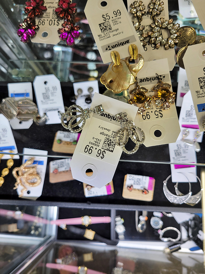 Jewelry case treasures sparkle with possibility—someone else's former bling waiting to become your new statement piece for less than a fancy latte.