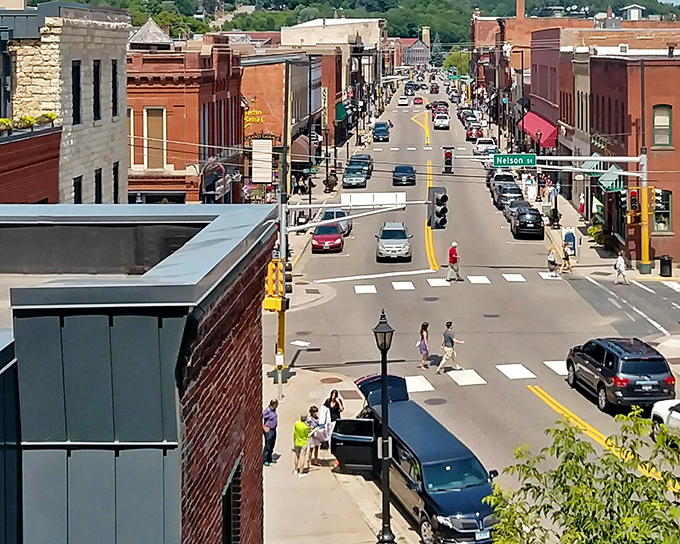 The elevated view reveals Stillwater's clever layout&mdash;a town that understood waterfront real estate was prime long before HGTV made it a national obsession.
