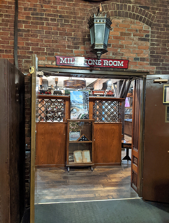 The "Millstone Room" entrance promises dining adventures beyond ordinary restaurant experiences &ndash; history with a side of hospitality.