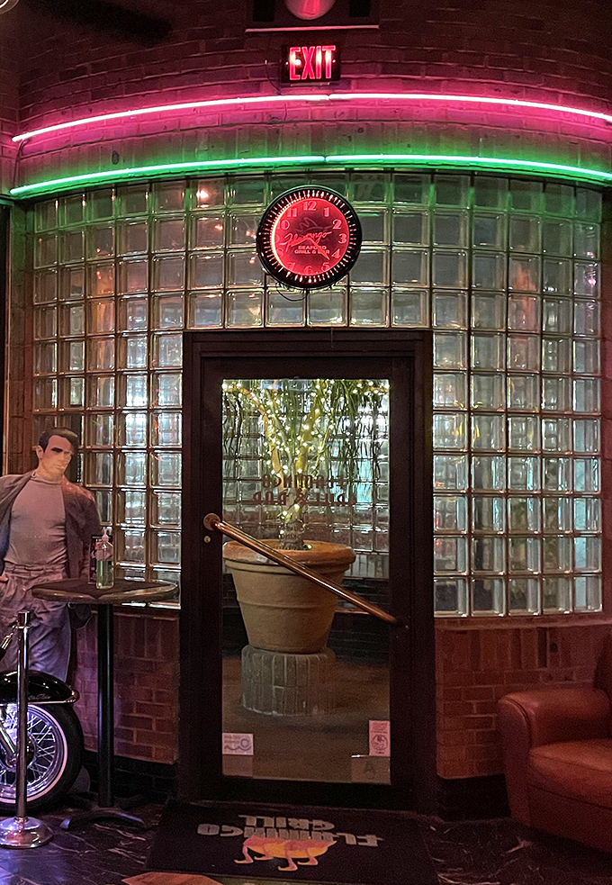 Even the exit is dressed to impress, with glass blocks and neon that say, "Come back soon" before you've even left.