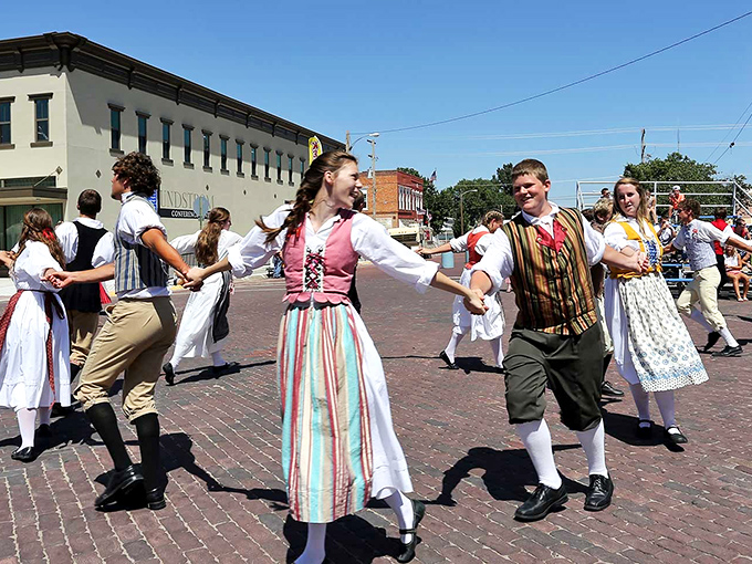 When Lindsborg celebrates its heritage, even the dancing feels authentic&mdash;traditional Swedish folk costumes twirling on Kansas brick streets.