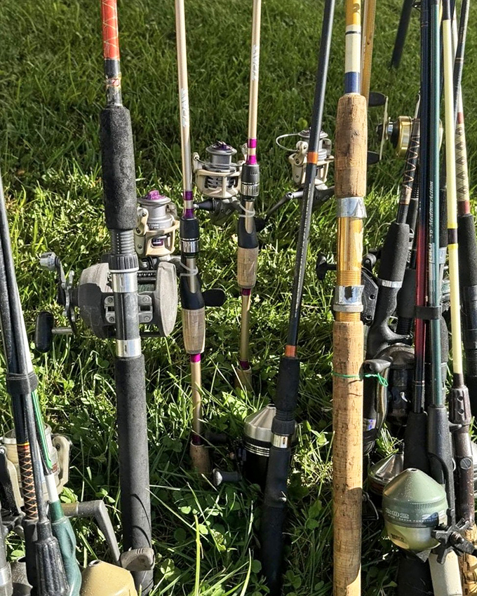 Fishing rods standing at attention – silent witnesses to tall tales of "the one that got away" and dreams of future catches.