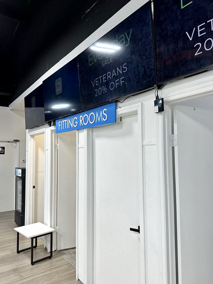 Clean, bright fitting rooms eliminate the guesswork. That special discount for veterans shows community values extend beyond good deals.