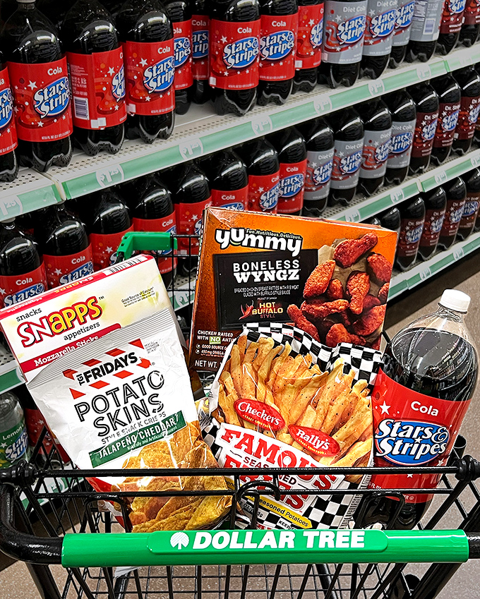 The ultimate movie night setup costs less than the popcorn at the theater. Stars & Stripes soda paired with snacks is pure American ingenuity.