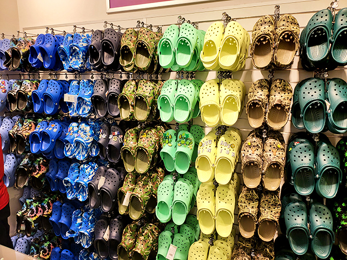 The Crocs rainbow! Love them or hate them, at outlet prices, your feet are casting the deciding vote while your wallet whispers, "Why not?"