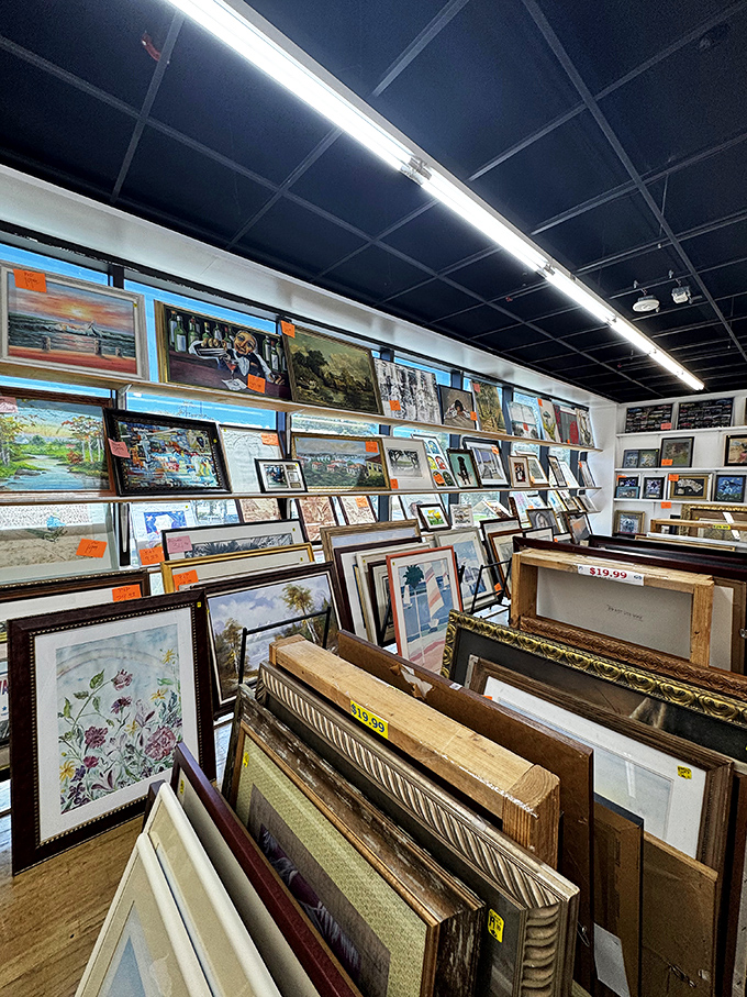 Wall art wonderland where someone else's discarded decor becomes your brilliant find. From landscapes to abstracts, these frames await their second chance to shine.