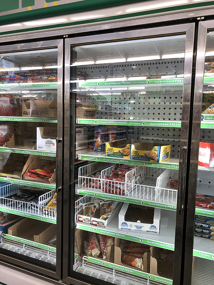 The frozen section keeps things fresh, though those empty shelves suggest everyone's already discovered this secret.