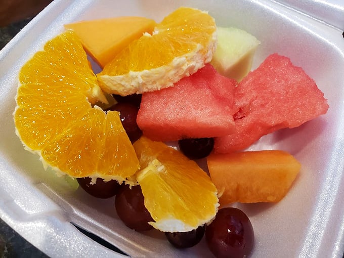 Fresh fruit that provides the illusion of virtue after demolishing a stack of pancakes. We all need our little fictions.