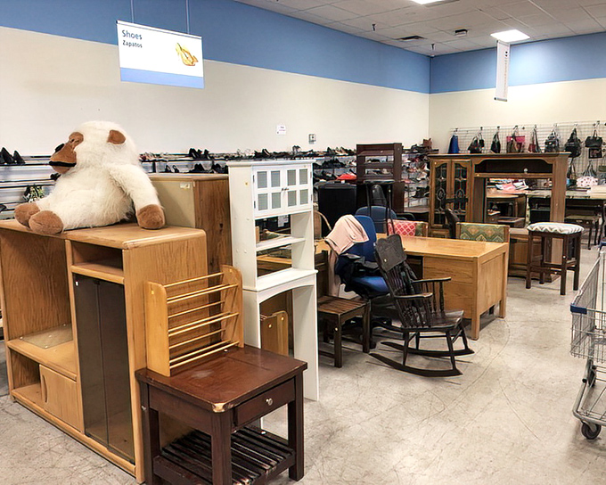 Furniture island&mdash;where that perfect nightstand hides between a teddy bear, rocking chair, and someone's abandoned DIY project.