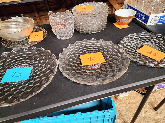 Crystal catches light like diamonds on a budget. Those honeycomb patterns have reflected dinner party conversations since your grandparents' first date.