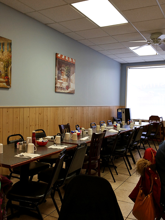 The community table&mdash;where coffee cups await early risers and conversations flow as freely as the bottomless refills.