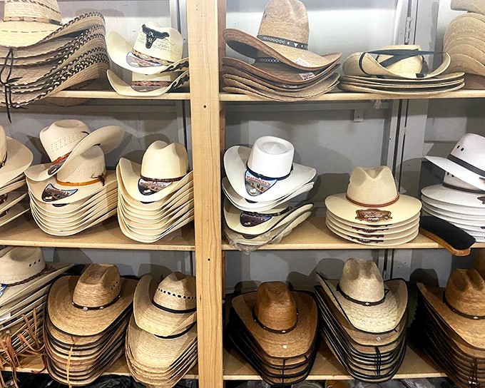 Cowboy hat heaven stretches from wall to wall. Whether you're a working rancher or just playing the part, your perfect crown awaits.