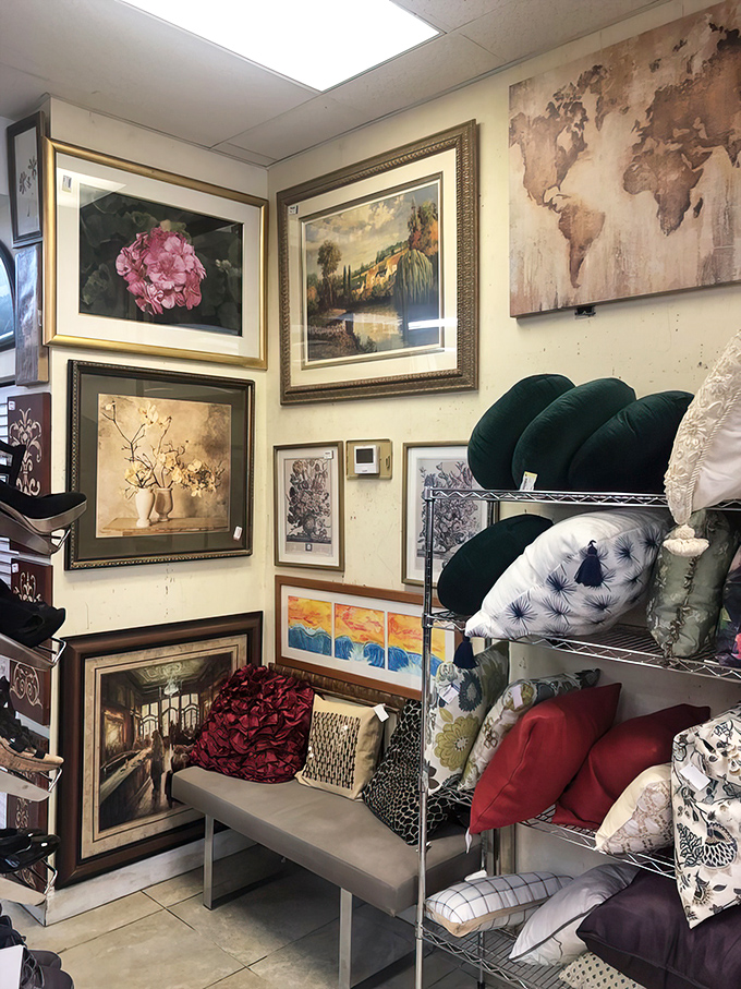 The art wall: where someone's former living room decor becomes your conversation piece. That world map canvas has serious statement potential.