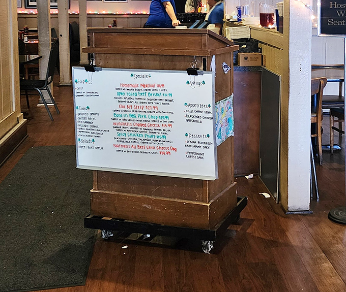 The specials board&mdash;where seasonal inspiration meets culinary creativity. These ever-changing offerings keep regulars coming back to discover what's new. 