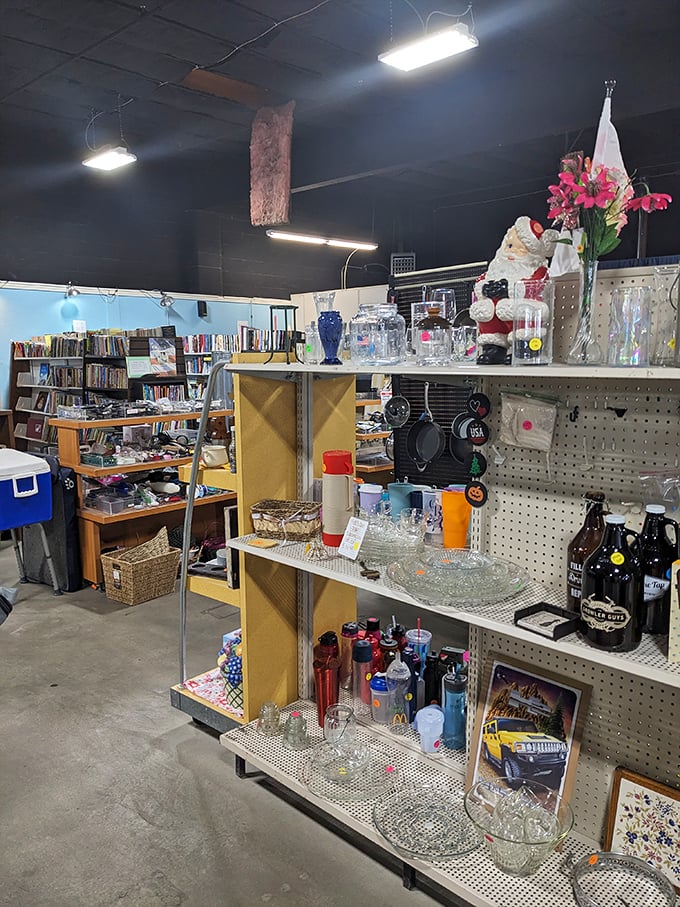 Glassware, cookware, and collectibles—oh my! That blue cooler in the corner has probably seen more picnics than you've had hot dinners.