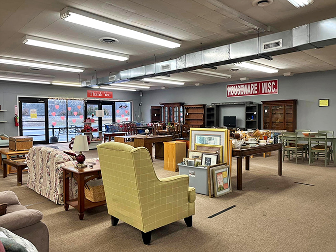 The housewares section&mdash;where practical meets whimsical. That yellow armchair looks comfortable enough to host your next Netflix marathon.