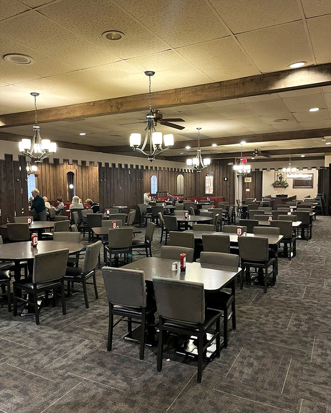 The spacious dining area offers a judgment-free zone where the only important decision is whether to go back for seconds at the salad bar.