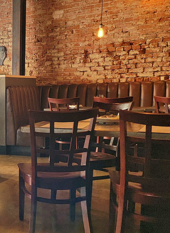 Leather booths and wooden chairs invite you to settle in for the serious business of barbecue appreciation.