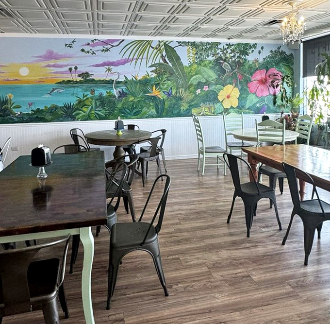 The interior's mix of vintage charm and coastal cool creates the perfect backdrop for serious dessert contemplation.