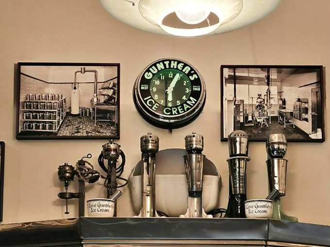 Vintage milkshake machines and historic photos remind you that Gunther's isn't playing at nostalgia &ndash; they invented it, scoop by delicious scoop.