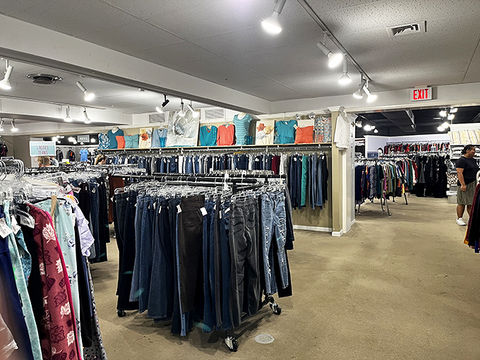 Denim heaven where jeans find their second chance at love. The perfect pair waits somewhere in this blue fabric forest.