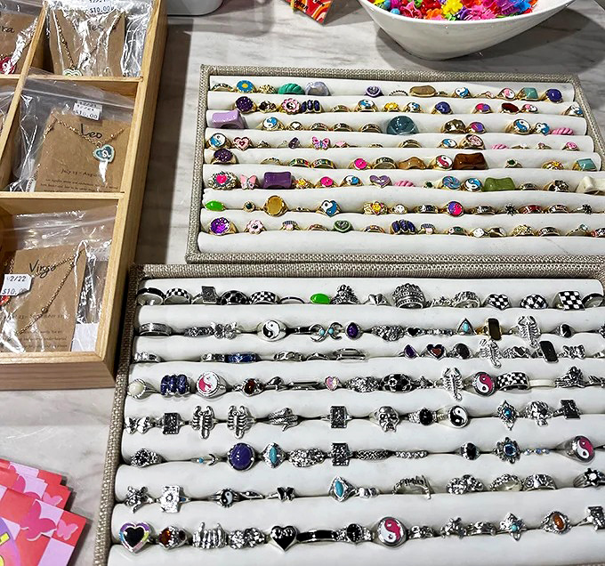 Rings upon rings upon rings &ndash; this jewelry display is where minimalists fall off the wagon and maximalists find validation for their magpie tendencies.