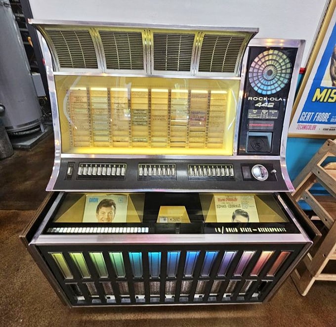 The jukebox&mdash;where quarters turn into memories. This beauty doesn't just play songs; it provides the soundtrack to your burger experience.