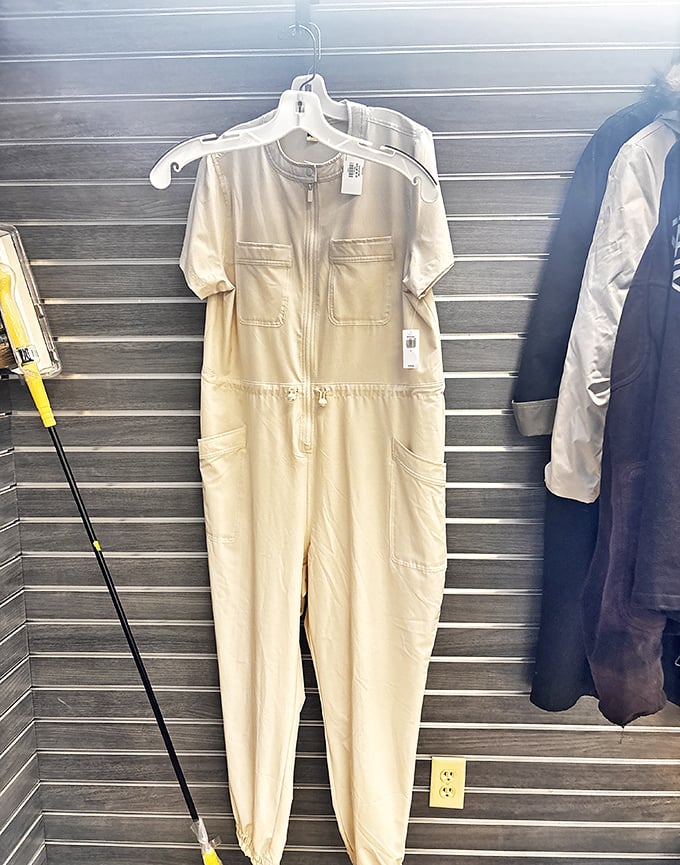 This jumpsuit is giving serious 70s vibes. One zip and you're ready for either a disco revival or painting the garage.