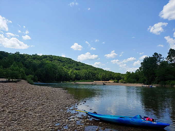 Kayaking opportunities on calm stretches where the water reflects the sky like nature's own mirror.