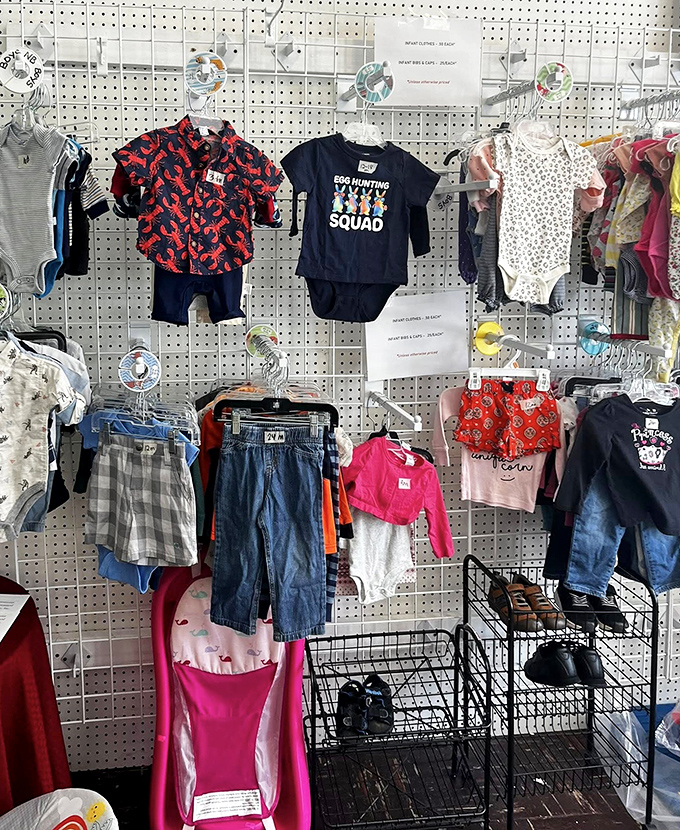 The "Egg Hunting Squad" onesie alone is worth the trip—kids' clothes so cute you'll wish they came in adult sizes.