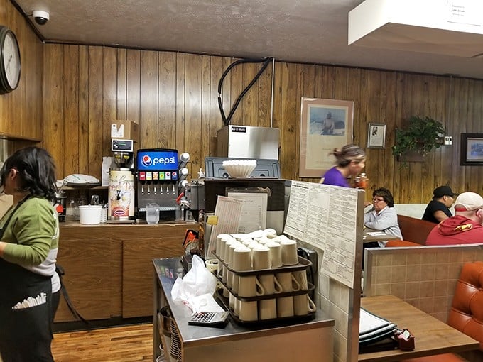The kitchen window view and that Pepsi fountain promise efficiency and classic American diner drinks to wash everything down perfectly.