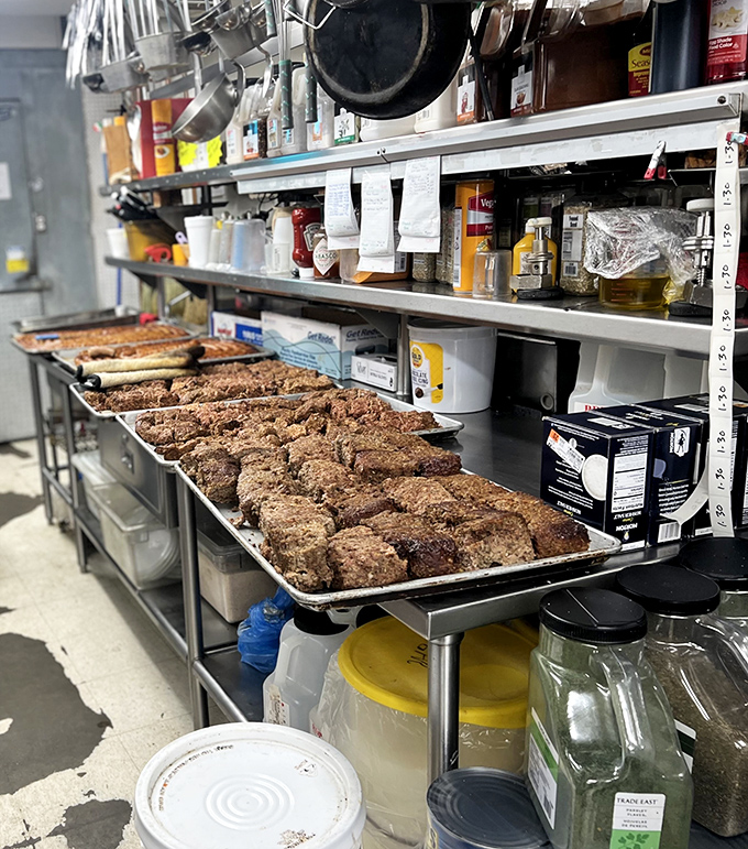 Behind-the-scenes magic where meatballs are born and sauce simmers to perfection. Grandma would approve of this kitchen's organization.