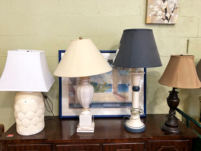 The lamp section illuminates possibilities&mdash;from classic white ceramics to traditional wooden bases, each waiting to brighten someone's corner.