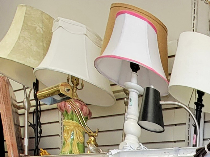 Lampshades in various states of vintage glory. One person's outdated lighting is another's "perfect touch of retro chic."