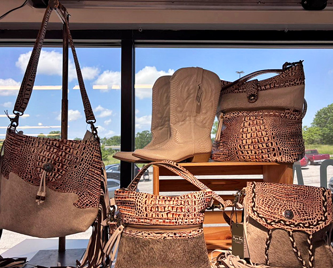 Western meets luxury in this leather display. Those boots and matching bags weren't made for walking—they were made for turning heads.